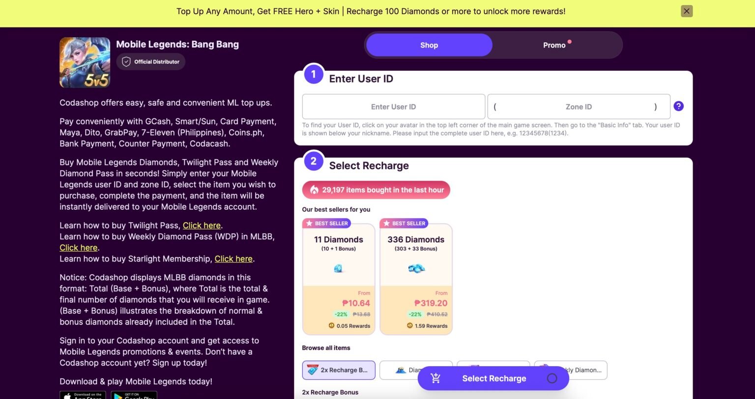 How to Recharge Diamonds in ML Using GCash (2025 Guide) + Promos